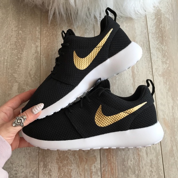 Nike | Shoes | Nwt Nike Id Roshe One Custom Gold Swoosh | Poshmark
